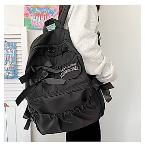 HOKMAH Y2K Backpack for Daily Use, Grunge Bow Tie Kawaii Design Bookbag Daypack Shoulder Bag Ita Bag JK Harajuku Cute Chic (black)