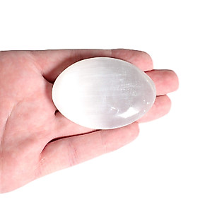 MINERALUNIVERSE Natural Selenite Crystal Palm Stone Worry Stone – Healing Stone - Large Crystal Selenite Spiritual Healing Massage Palmstone