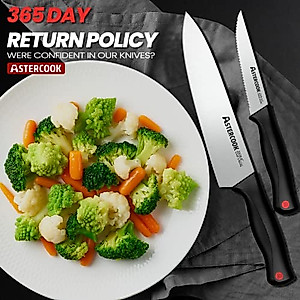 Astercook Knife Set with Built-in Sharpener Block, Dishwasher Safe Kitchen Knife Set with Block, 14 Pcs High Carbon Stainless Steel Block Knife Set with Self Sharpening and 6 Steak Knives, Black