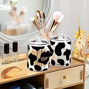 Sletend 2 Pack Plastic Qtips Holder Cow Print Red Heart Bathroom Organizer Canisters for Cotton Balls/Swabs/Pads/Floss,Plastic Apothecary Jars for Vanity