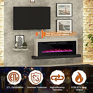 GOFLAME 50 Inch Electric Fireplace, Recessed & Wall-Mounted Fireplace Heater with Touch Panel, APP Control, Remote Control, 12H Timer, Adjustable Flame Color and Brightness, Overheat Protection