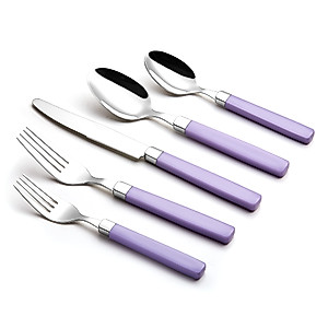 ANNOVA 20 Pieces Stainless Steel Flatware/Cutlery Set - Color Handles - 4 x Dinner Forks, 4 x Salad Forks, 4 x Dinner Knives, 4 x Dinner Spoons, 4 x Dessert Spoons - Service for 4 (Lilac, 20 Pieces)