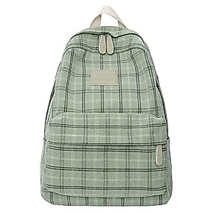 AONUOWE Light Academia Aesthetic Backpack Plaid Preppy Backpack Teen Girls Back to School Supplies Checkered Bookbags (Sage Green)