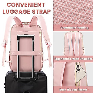 LOVEVOOK Work Backpack for Women, fits 15.6 Inch Laptop, Large Capacity Laptop Backpack with Luggage Strap, Waterproof Lightweight Backpack Purse, Fashionable for Business, Travel, Pink