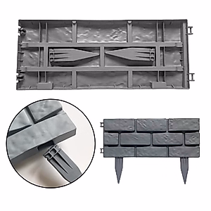 EESLL Decorative Brick Effect Garden Edging,4PCS Grey Plastic Brick Look Flower Bed Border Detachable Splicing Garden Fence Imitation Stone Plant Lawn Picket for Outdoor Yard Landscape