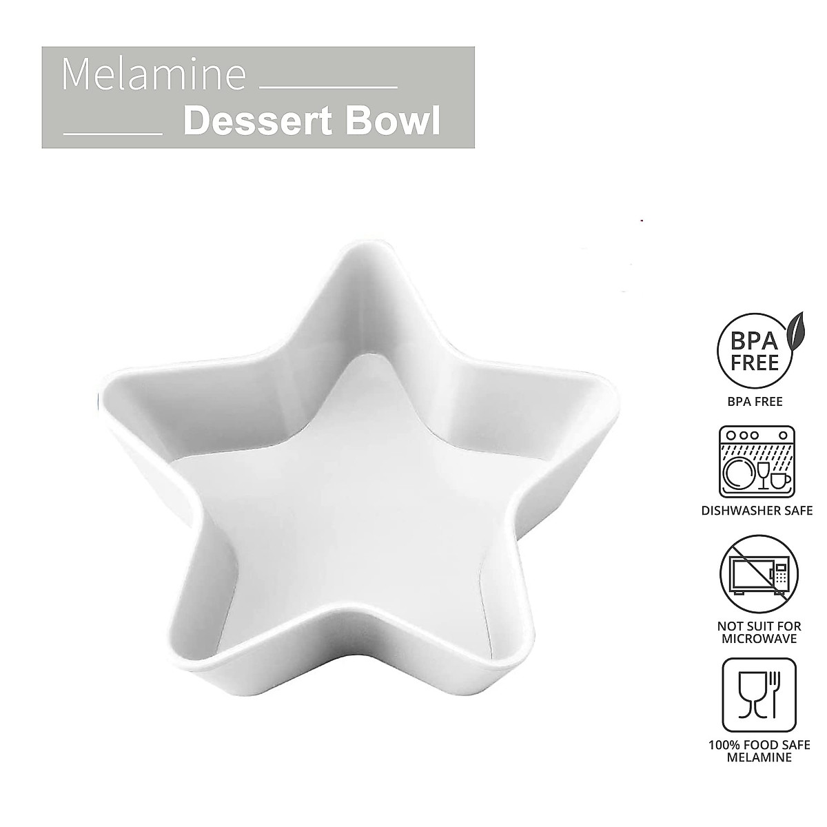 UPware 4-Piece Melamine Mini Bowls Star Decor Small Serving Bowl for Dessert, Snack, Ice Cream, Nuts or fruit, 5.5 Inch Melamine Dessert Bowls Star Shape Bowl (Patriotic Star, White)