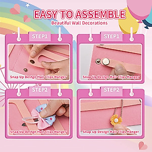 SKYNEO Bows Holder for Baby Girls, Hanging Headbands Organizer,Baby Bow Holder Organizer w/Heart-Shape Velvet Hooks for Baby Hair Accessories (Pink)