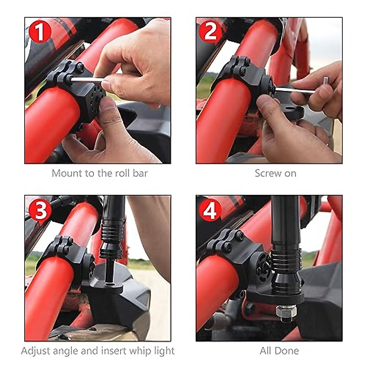 2X UTV ATV Mount Brackets for LED Whip Light Bar Led Pods 1.75" Roll Bar UTV.