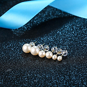 Sllaiss 925 Sterling Silver Austria Pearl Earrings 18K Gold Pink Earrings Sets Stud Earrings for Women (3 Pairs 4mm 6mm 8mm)