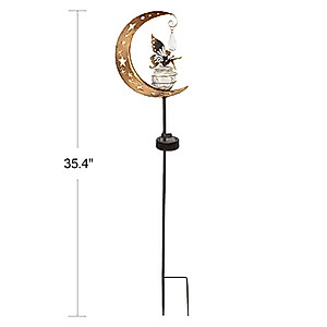 XGVO-IU Solar Outdoor Lights Garden Retro Metal Moon Fairies Crackle Glass Globe Stake Lights,Waterproof LED Lights for Garden,Lawn,Patio or Courtyard (Warm White)