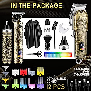 Karrte Upgrade Hair Clippers Kit for Men,Professional Barber Clippers/Hair Trimmer/Ear Nose Trimmer Set,Barber Supplies for Mens Grooming Kit Accessories with LED Display,Gifts for Men,Bronze