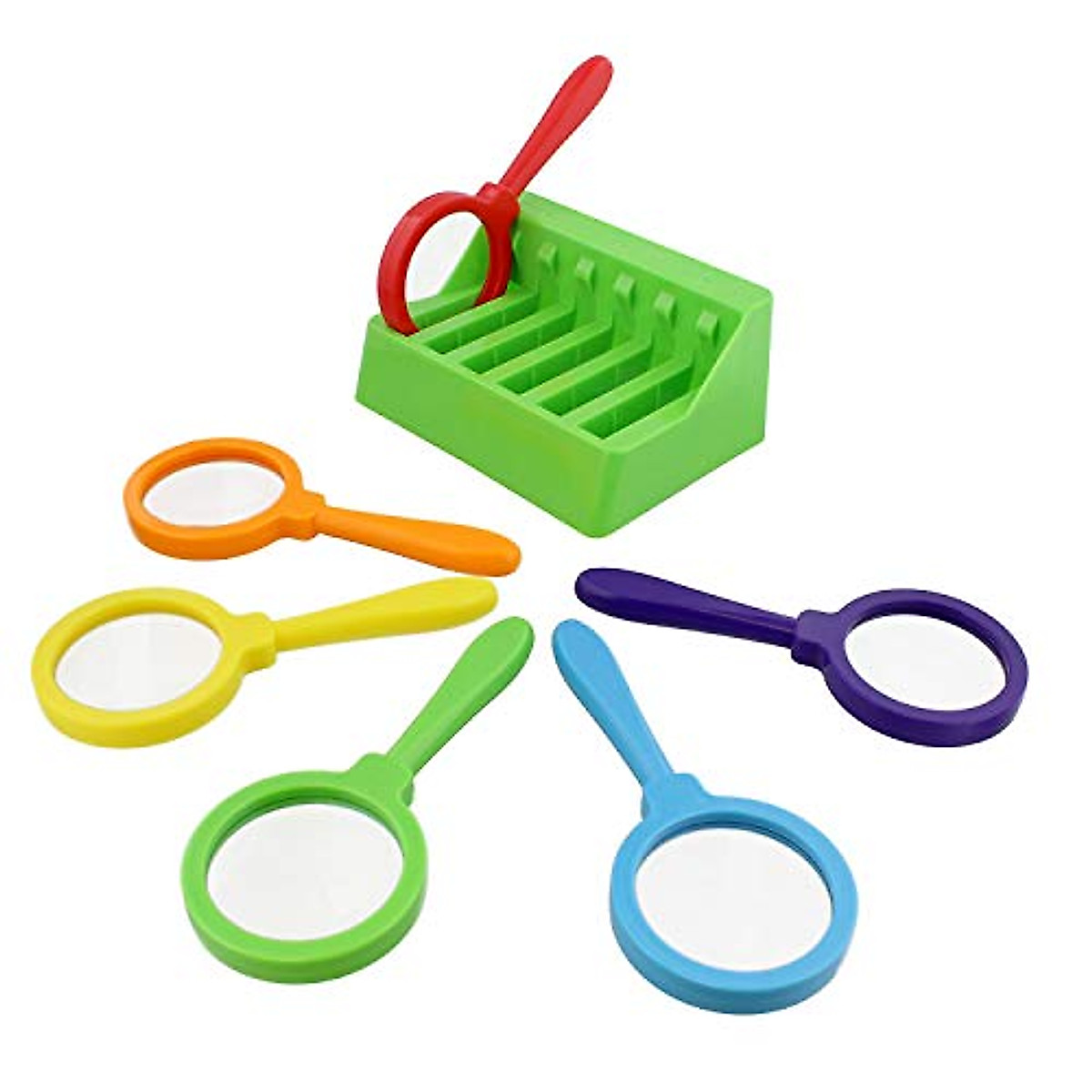 Get Out! Kids Magnifying Glass Set – 6 Pack Large Size Plastic Magnifying Glasses for Kids with Stand
