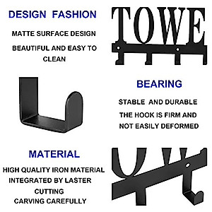 Towel Holder 5 Hooks for Bathroom, Towel Racks, Towel Hooks for Bathroom, Bedroom, Kitchen, Pool, Beach Towels, Bathrobe, Clothing, Metal Sandblasted Wall Mount Rustproof and Waterproof (Black01)