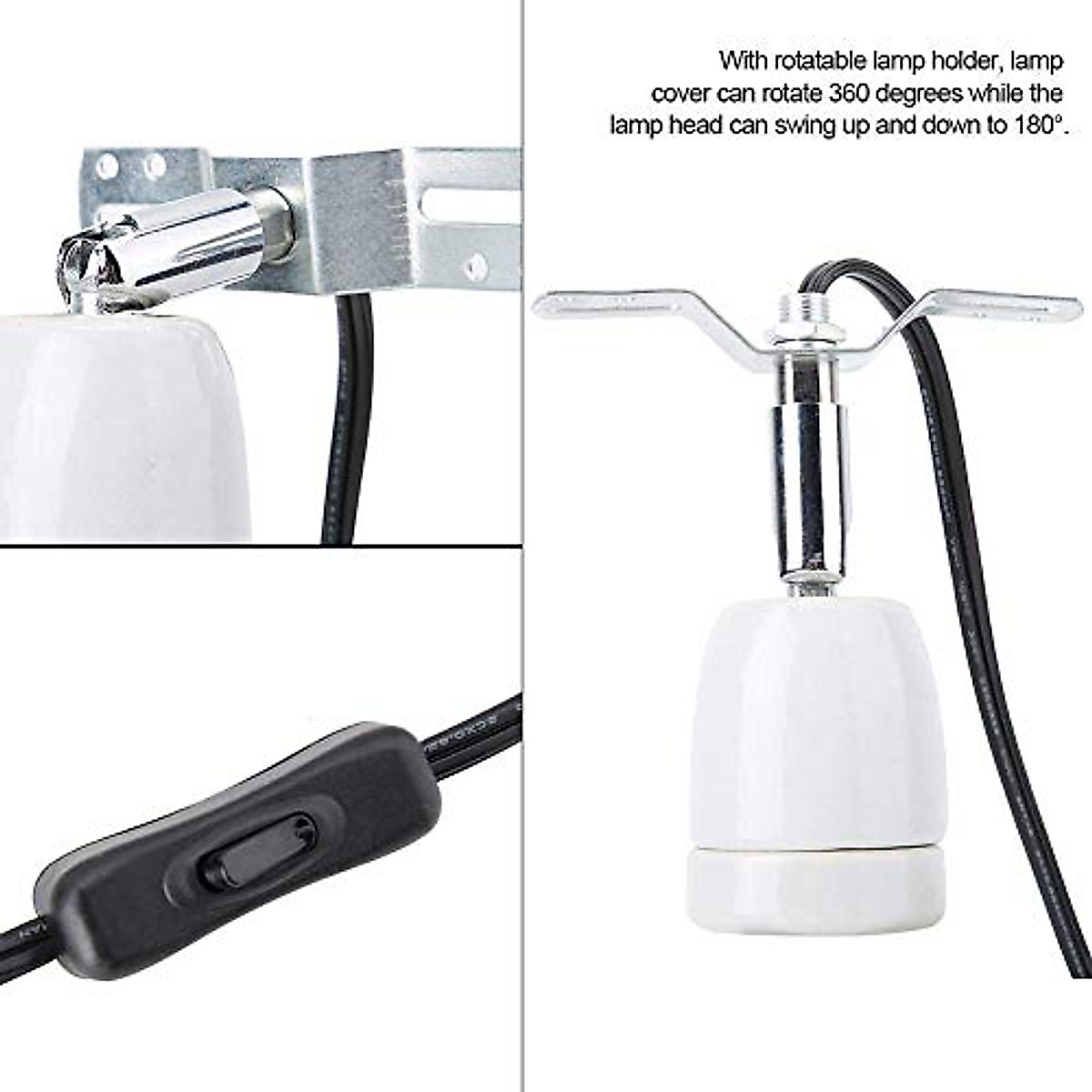 Reptile Heat Light Fixture Holder, E27 Base Bulb Socket Adjustable Reptile Lamp Holder Bracket Reptile Heat Light Stand for Lizard Turtle Tortoise Reptile Ceramic Lamp Holder(110-240V)