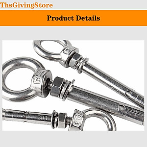 5PCS Eyebolt Bolt, M6x70 Concrete Eye Expansion Bolt, 304 Stainless Steel Heavy Duty Anchor FastenerRing Screw Eyes for Ceiling Concrete Masonry