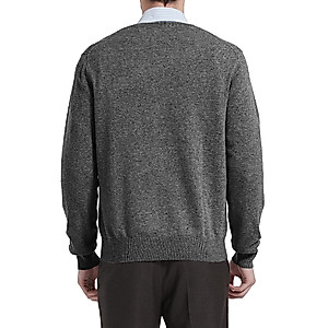 Kallspin Men's Wool Blend V-Neck Sweater Relax Fit Knit Pullover (Charcoal, X-Large)