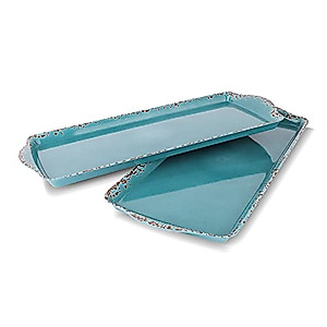 LOK-OSEMILE Gourmet Art Crackle Set of 2 Melamine Rectangular Serving Trays/Platters Aquamarine blue 15"