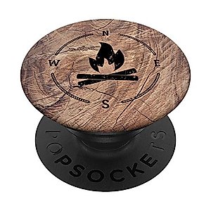 Campfire Compass Woodgrain Print Hiking Gift PopSockets PopGrip: Swappable Grip for Phones & Tablets