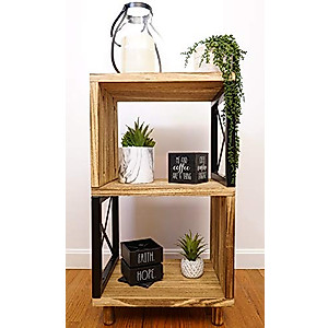 Premium Home Rustic Side Table: Farmhouse End Table, Bedside Table, Wood Nightstand, Tall End Table, High Side Tables for Small Spaces, Living Room Metal Nightstand Modern Bedroom Industrial Furniture