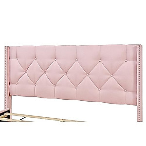 Livavege Upholstered Bed Frame Queen Size with 2 Storage Drawers and Button Tufted Headboard, Modern Queen Platform Bed with Wooden Slats Support, Bedframe No Box Spring Needed, Pink