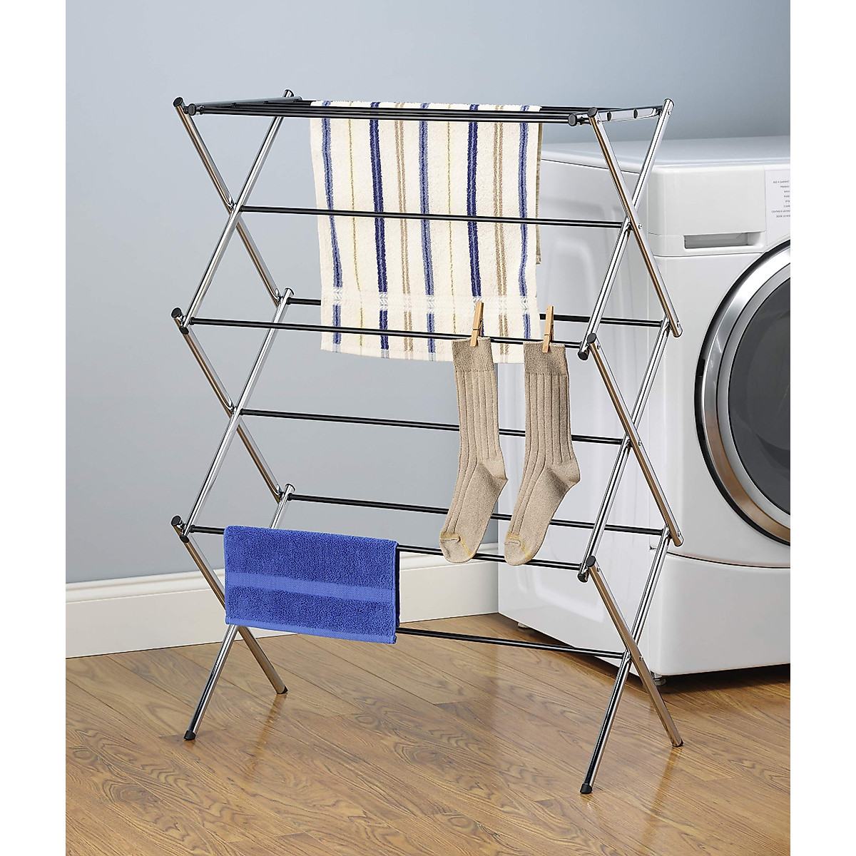 Whitmor 11-Bar Folding Clothes Top Shelf-Indoor and Outdoor-Chrome Drying Rack, 9 Hanging