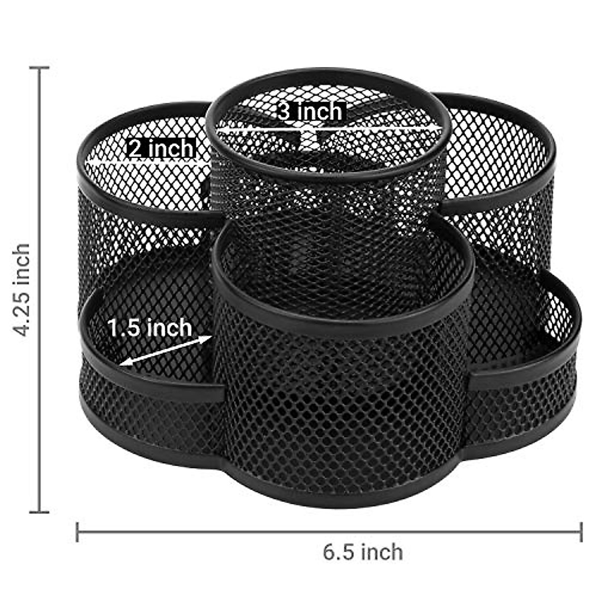 MyGift Rotating Black Metal Mesh Desktop Organizer, 7 Compartment Office Desk Supplies and Stationery Storage Caddy
