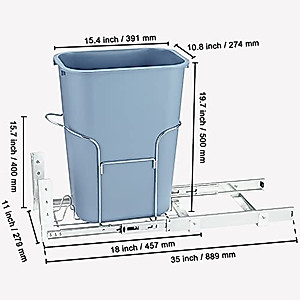 VEVOR Pull-Out Trash Can, 35L Single Bin, Under Mount Kitchen Waste Container with Slide, Handle and Door Mounting Kit, 110 lbs Load Capacity Heavy Duty Garbage Recycling Bin for Kitchen Cabinet, Sink
