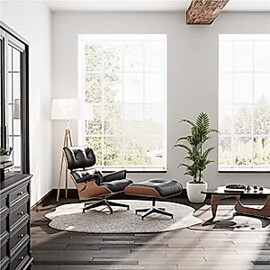 QUUL Lounge Chair Lounge Chair with Furniture Real Leather Swivel Recline Chairs Leisure Sofa for Living Room (Color : Black)