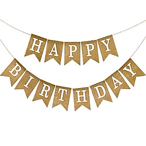 Anwyll Happy Birthday Banner,Burlap Birthday Banner Bunting,Pre-Strung Happy Birthday Party Decorations,Rustic Happy Birthday Banner Sign for Women Men Birthday Celebration Party Decor Indoor Outdoor