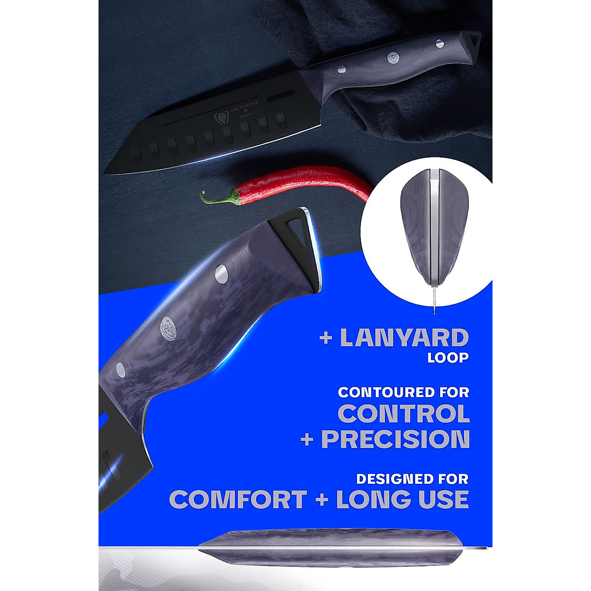 Dalstrong Santoku Knife - 7 inch - Delta Wolf Series - Ultra-Thin & Zero Friction Blade - Black Titanium Nitride Coating Vegetable Kitchen Knife - G10 Camo Handle - Leather Sheath