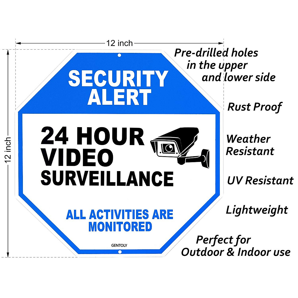 Video Surveillance Sign - Home Security Sign - Security Camera Sign - All Activities are Monitored - Rust Free 12" x 12" Aluminum Sign, by Gentoly