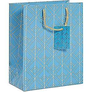 Blue & Gold Foil Gift Bags with Handles, 4 Designs for Baby Shower, Wedding (15 Pack)