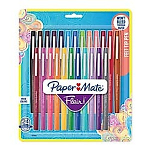 Paper Mate 1978998 Point Guard Flair Bullet Point Stick Pen, Assorted Colors, 7Mm, 24/Set