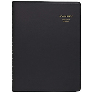 AT-A-GLANCE Teacher Planner, 8-1/4" x 10-7/8", Undated Weekly & Daily Planner, Academic Lesson Plan Book for Family Homeschool Supplies, Agenda with Twin-Wire Binding, Black Leather (8015505)