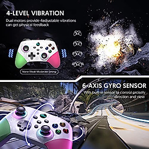 MOVONE Switch Controller Wireless Pro Controller for Switch/Switch Lite/Switch OLED, Switch Remote Gamepad with Joystick, Adjustable Turbo Vibration, Pro Controllers Switch with LED Color Light