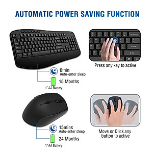 Wireless Keyboard Mouse Combo, EDJO 2.4G Full-Sized Large Wireless Keyboard with Comfortable Palm Rest and Optical Wireless Mouse for Windows, Mac OS PC/Desktops/Computer/Laptops