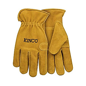 Kinco Unlined Suede Cowhide Leather Work Gloves with Reinforced Palm Patch, Large