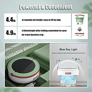 Portable Mini Washing Machine, 9 Litre Large Capacity Mini Washer for Underwear, Foldable Washing Machine with Upgraded Capacity and Round Body for Baby Clothes,Pet Garments or Other Small Items.Green