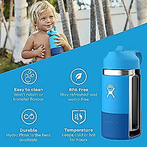 Hydro Flask 12 oz. Kids Wide Mouth Water Bottle with Straw Lid- Stainless Steel, Reusable, Vacuum Insulated