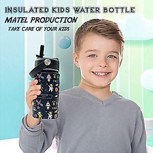 Kids Insulated Water Bottle 14oz BPA-FREE 18/8 Stainless Steel Double Walled Vacuum Keep Cold/Hot cartoon kids cup with straw Leak Proof Lid Water Bottle for School for Boys Girls