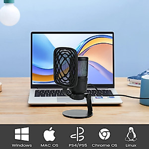 Asmuse Gaming PC USB Microphone, Podcast Condenser Mic with Boom Arm, Pop Filter, Mute Button for Streaming,Online Chat, RGB Computer Mic for PS4/5 PC Gamer YouTube