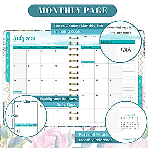 2024 Planner - Jan. 2024 - Dec. 2024 Planner 2024, Planner 2024, 2024 Planner Weekly and Monthly with Tabs, 6.4" x 8.5", Hardcover with Back Pocket + Thick Paper + Twin-Wire Binding - Flower