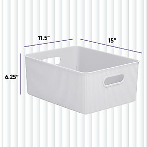Superio Ribbed Collection - Decorative Plastic Open Home Storage Bins Organizer Baskets, Large White Smoke (1 Pack) Container Boxes for Organizing Closet Shelves Drawer Shelf 15 Liter/16 Quart