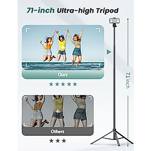 71'' Phone Tripod & Selfie Stick, Tripod for iPhone with Detachable Remote, Portable Phone Tripod Stand for Video Recording, Travel Tripod for Cell Phone, Compatible with Smartphones, DSLR