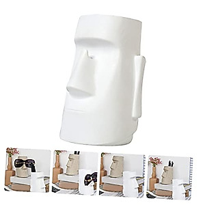 Operitacx Stone Pencil Holder Multifunctional Storage Box Eye Glasses Storage Organizer Pencil Organizer Case Easter Island Stone Pen Holder Desk Pen Organizers Desktop Storage Holder White