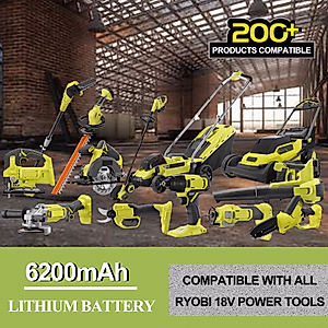 JGSPJ 6.2Ah Batteries Replacement for Ryobi 18V Battery Compatible with Ryobi Battery 18V P108 P190 P189 P102 P104 P107 P103 Cordless Power Tools, 2Pack