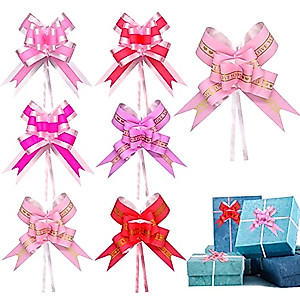 60 Pieces Large Pull Bows for Gift Wrapping, Birthday Gift Wrap Ribbon Pull Bows for Gift Basket Red Pink Heart Bows Ribbon Pull Bows for Birthday Presents, Wedding Baskets, Christmas Decoration