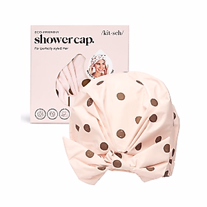 Kitsch Luxury Shower Caps for Women Reusable Waterproof - Large Shower Cap for Women and Men, Non-slip, Quick-dry Hair Cap for Long & Short Hair, Comfortable and Stylish Design - Blush Dot)