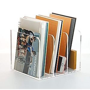 SANRUI Clear Acrylic Magazine File Holder Desk Organizer for Office Organization and Storage with 3 Vertical Compartments 8 1/2''x7 1/5''x 6 1/2'' Transparent