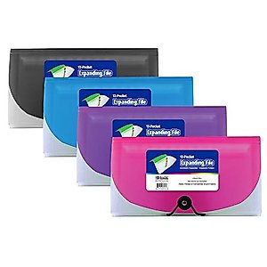 BAZIC Expanding File Folder 13 Pockets, Coupon Size Plastic File Folders w/Color Tabs Pocket, Home Office Supplies, Check Bills Receipts Organizer, 4-Pack